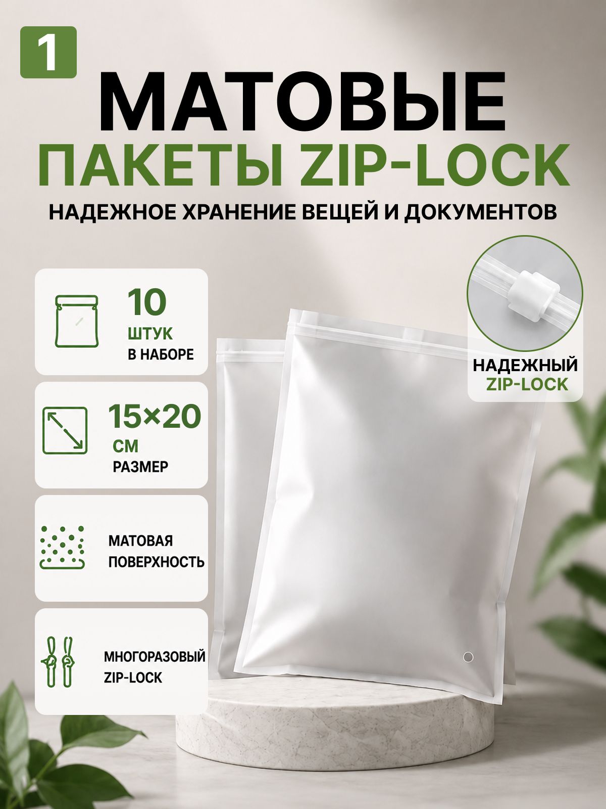 Упаковочные Зип пакеты Zip Lock матовые с бегунком 15х20см 10шт. для маркетплейсов и бизнеса
