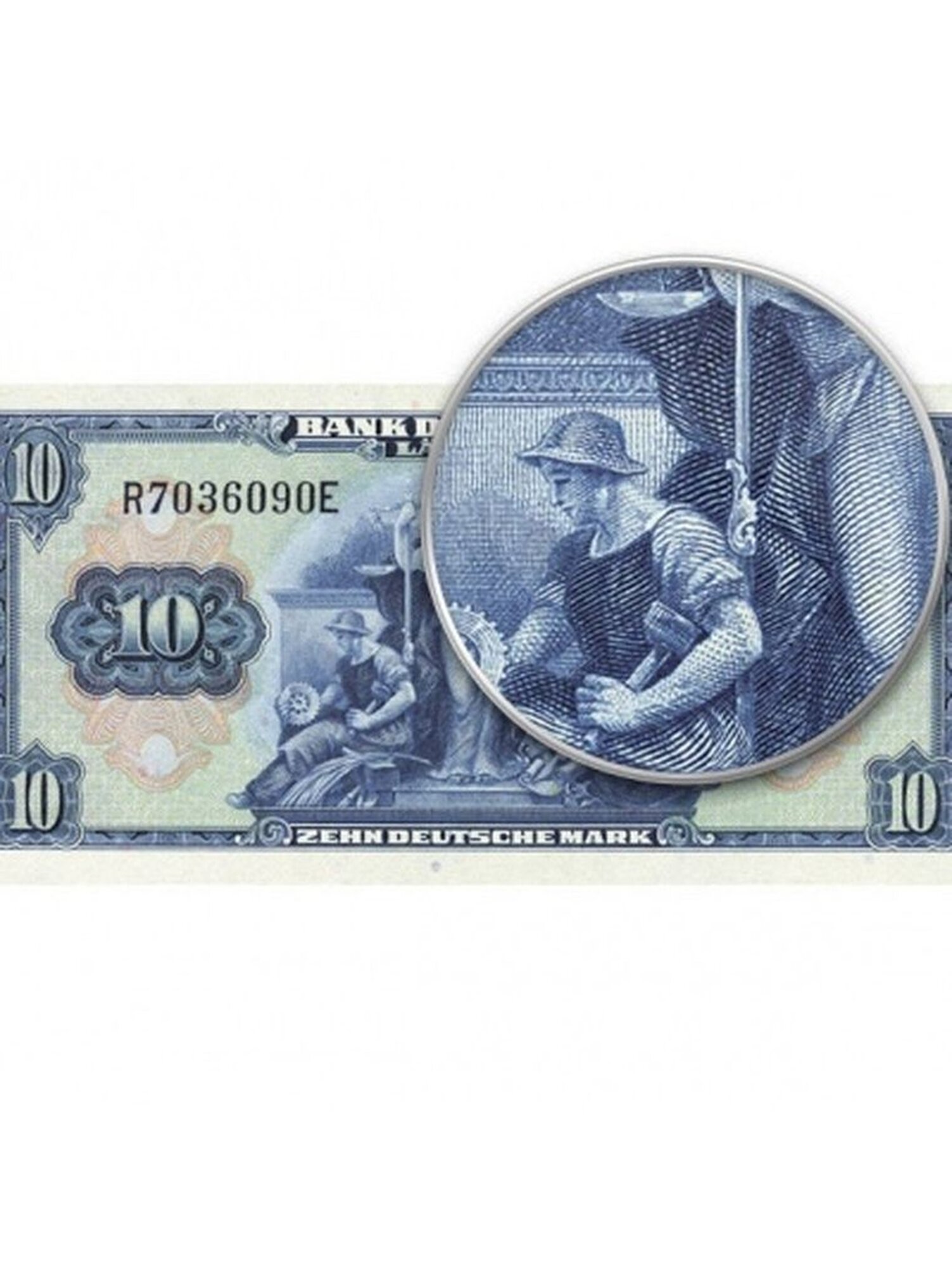 Банкнота бестмани "10 немецких марок", 1949 год, бумага, водяные знаки
