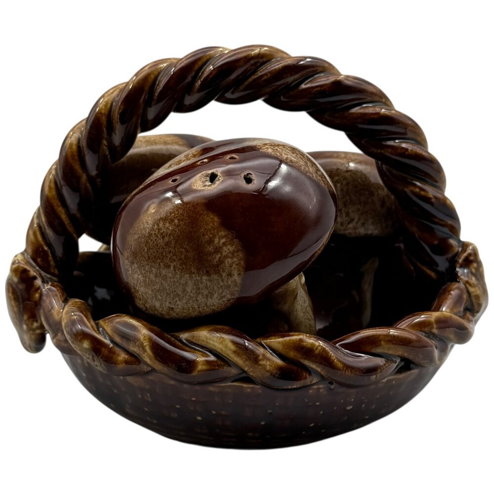 Набор для специй "Лукошко Грибы", керамика, глазурь, 1970-1980 гг, СССР