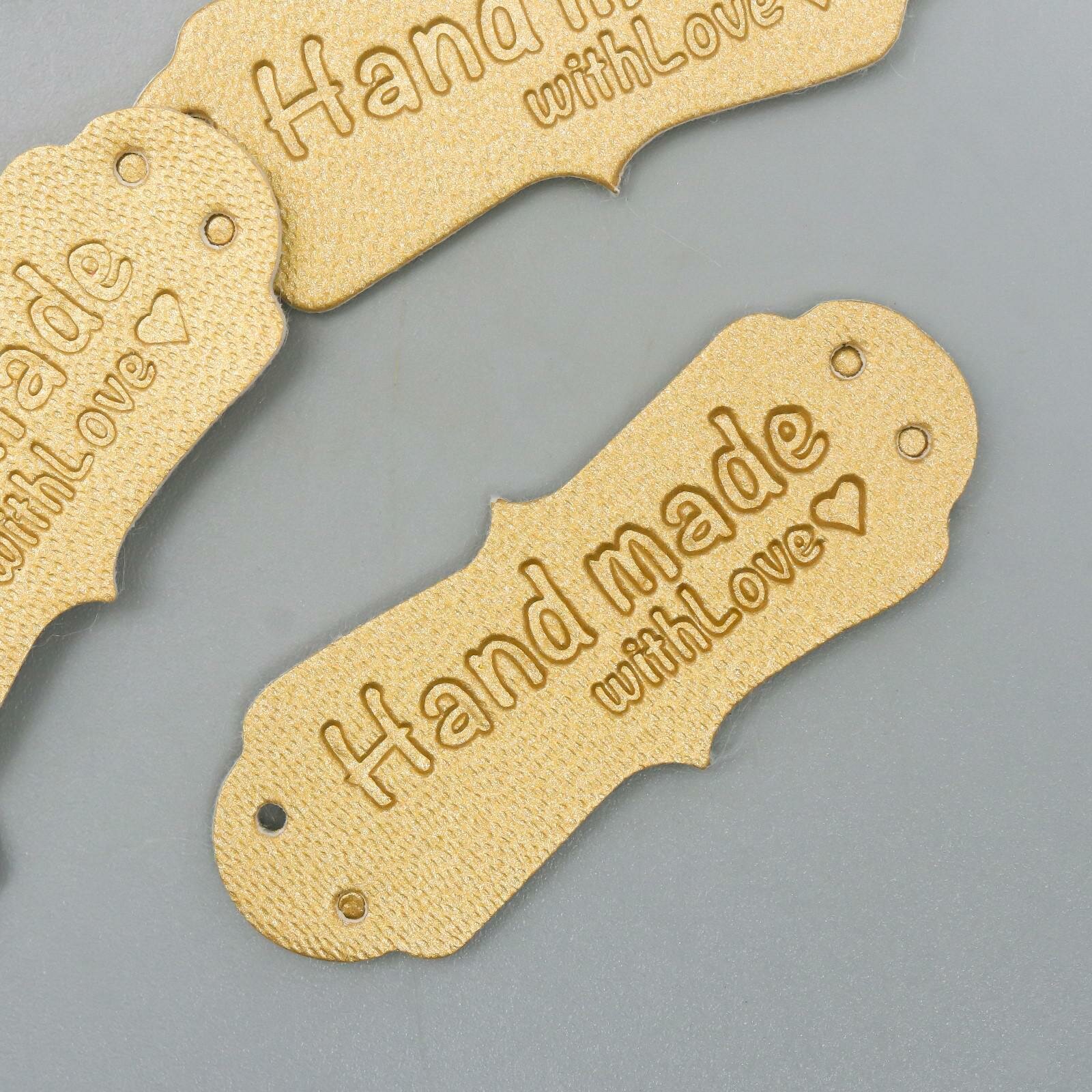 Бирка "Handmade", из кожи, оттенок золотистый 1,5х4 см