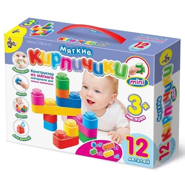 Конструктор Десятое Королевство Мягкие кирпичики Мини, 12 деталей (2671)