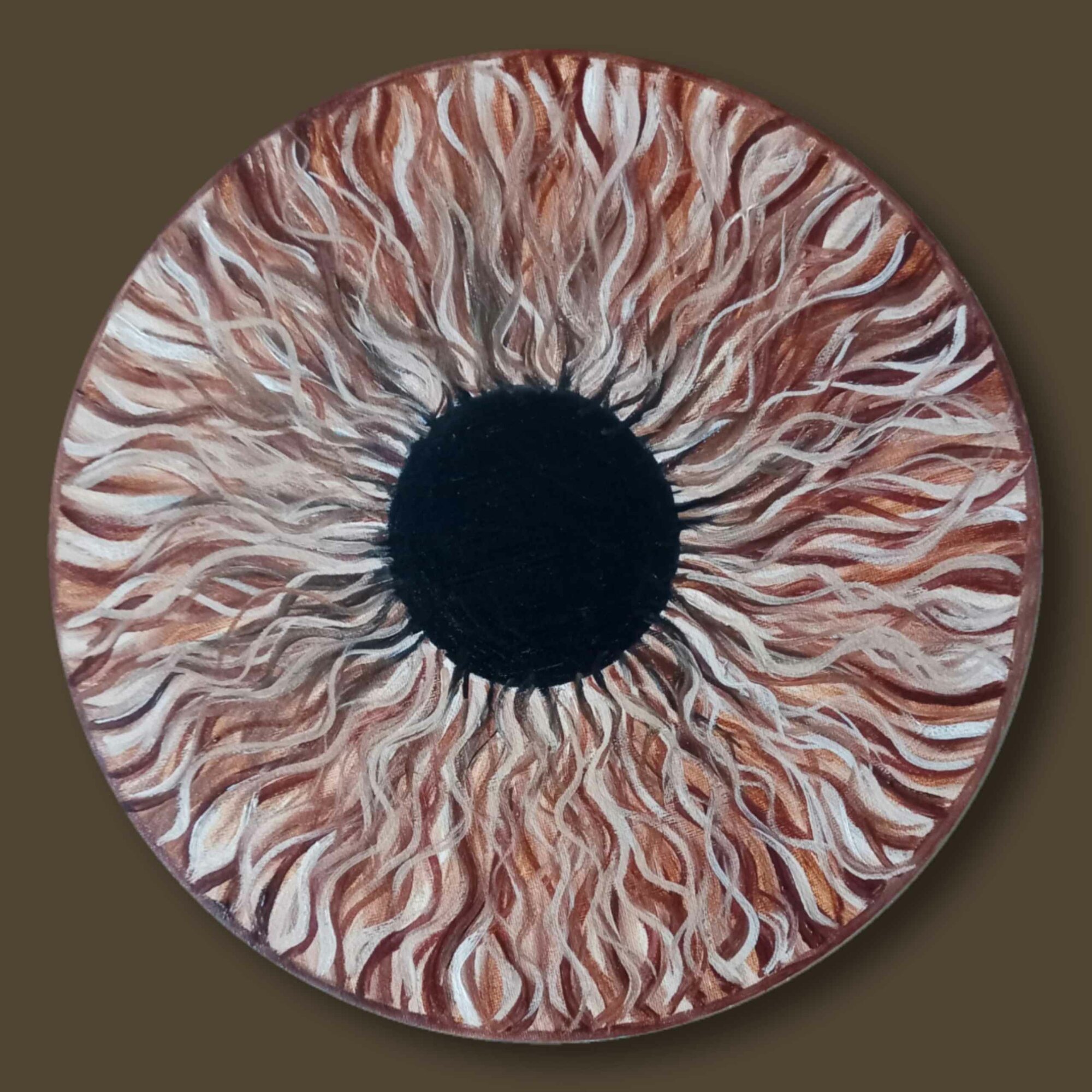 Круглая авторская картина " Космос внутри карих глаз", коричневая картина маслом, ручной работы