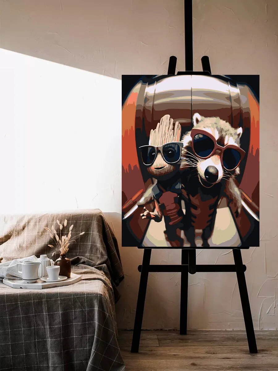 Картина по номерам Енот и Грут в Очках Тусовные Животные