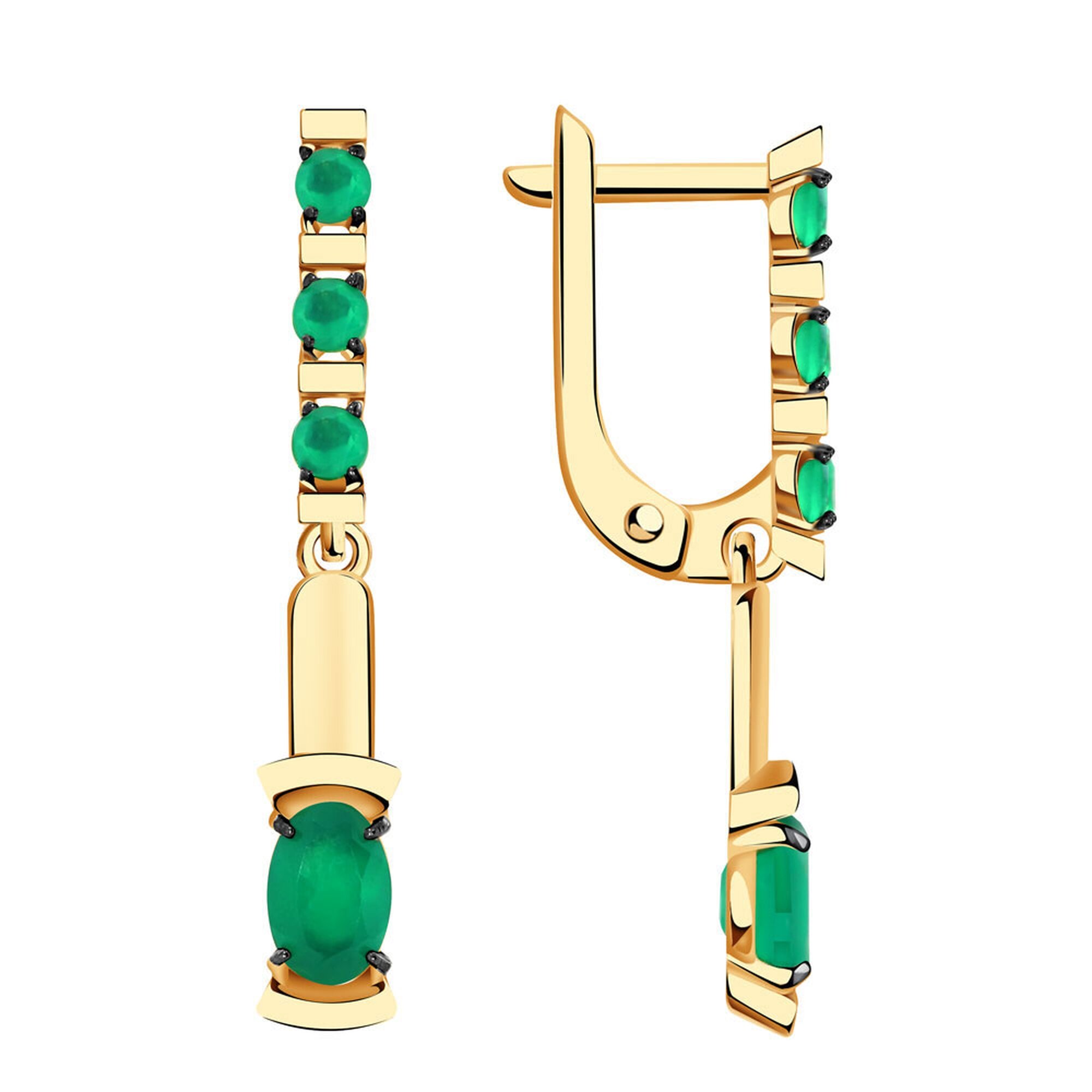 Серьги, красное золото, 585 проба, агат