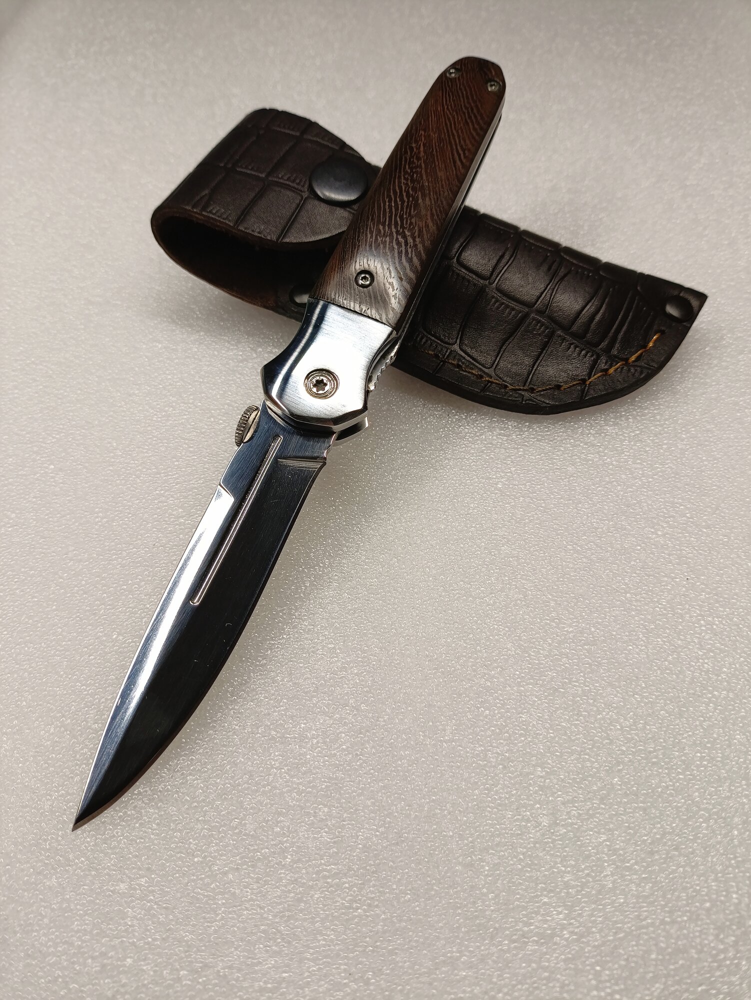 Нож складной Швед сталь 65x13 длина 20см ручная работа ножны натуральная кожа в комплекте