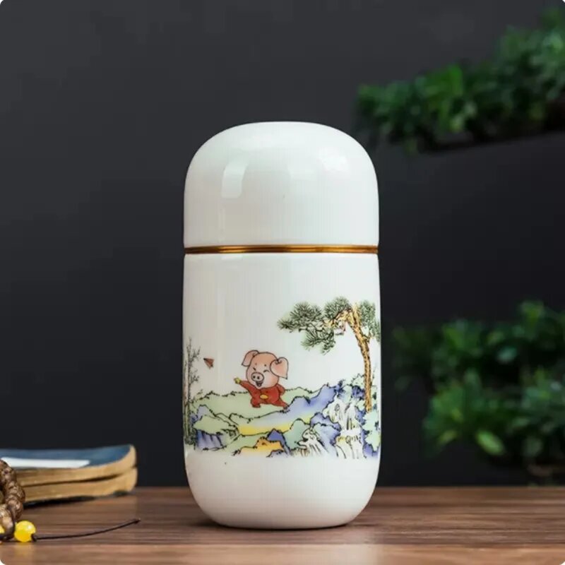Керамическая чайная банка JINGDE TEA SET CN, 6x12.5cm 170ml, Белый