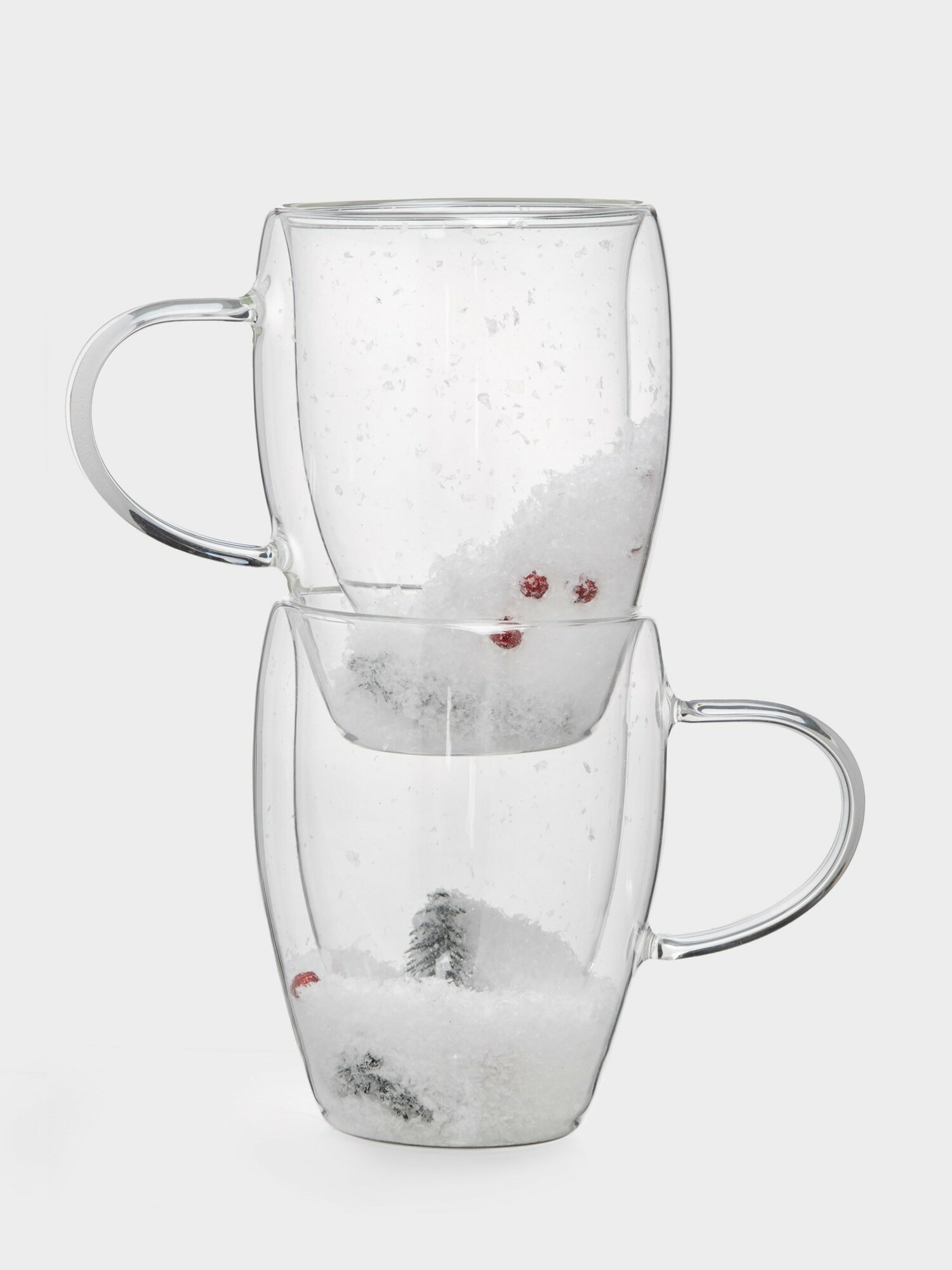 Кружка, 350 мл, 2 шт, стекло, с ягодами и еловыми ветками внутри, Wind-mystery (Anna Lafarg)