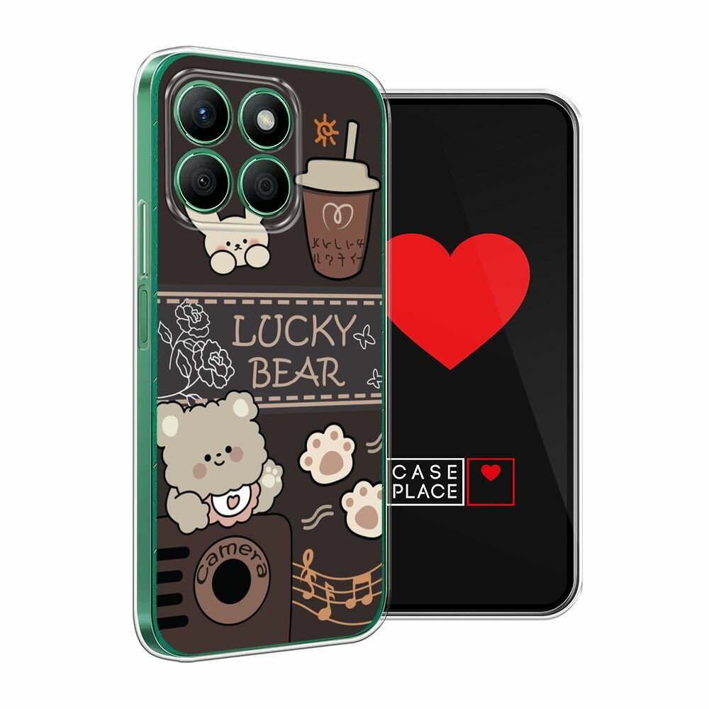 Чехол на Honor X8B / Хонор X8B с принтом "Lucky bear coffee 1" — фото 1