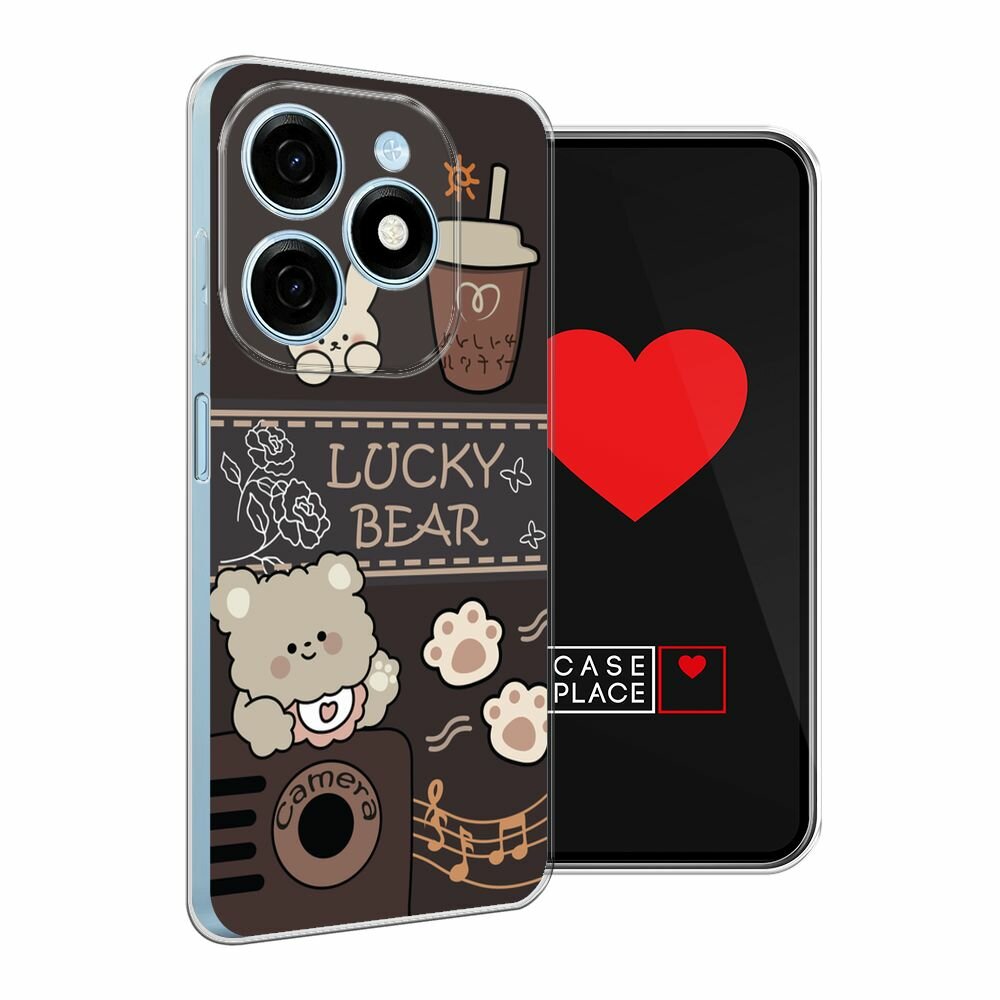 Чехол на Tecno Spark 20 / Текно Спарк 20 с принтом "Lucky bear coffee 1" — фото 1