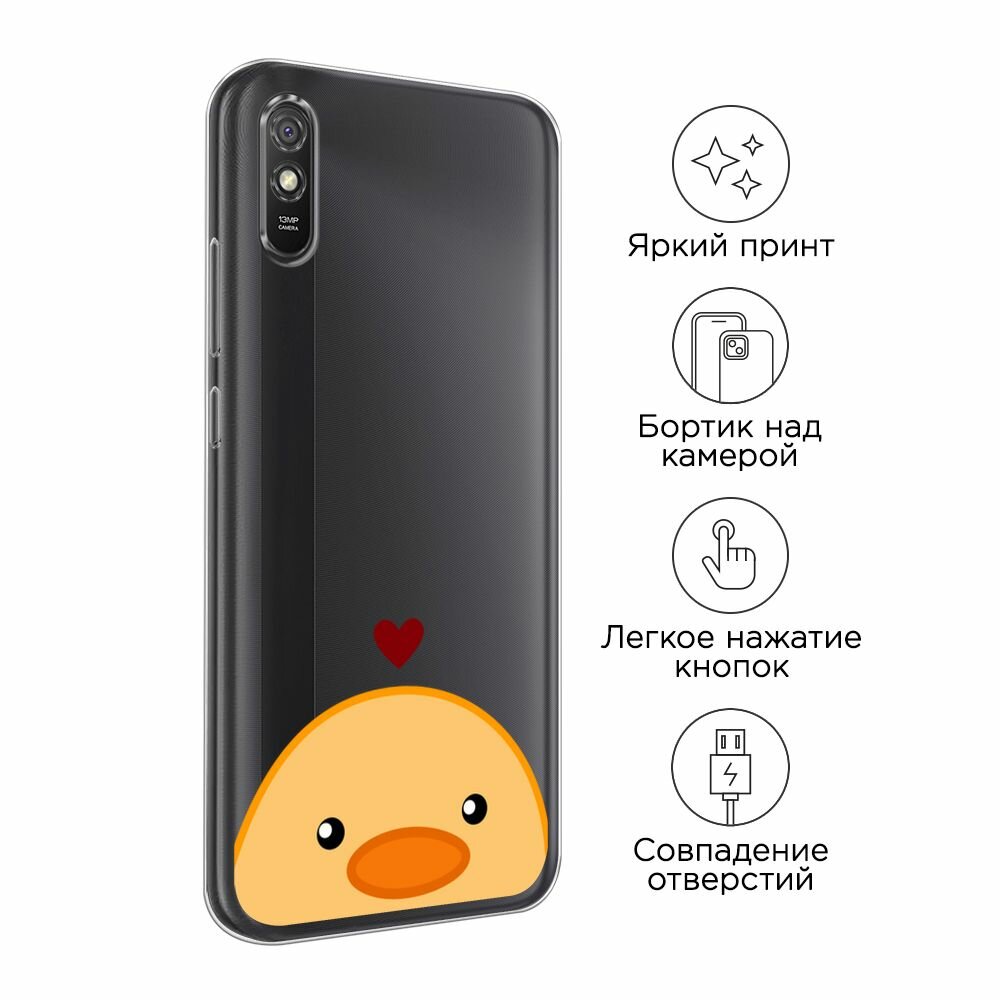 Чехол на Xiaomi Redmi 9A / Сяоми Редми 9А с принтом "Влюблённая уточка - 14 февраля", прозрачный — фото 1
