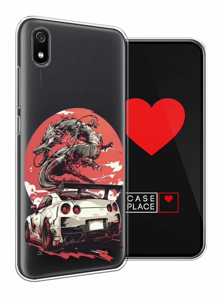 Чехол на Xiaomi Redmi 7A / Сяоми Редми 7А с принтом "Car and dragon", прозрачный — фото 1