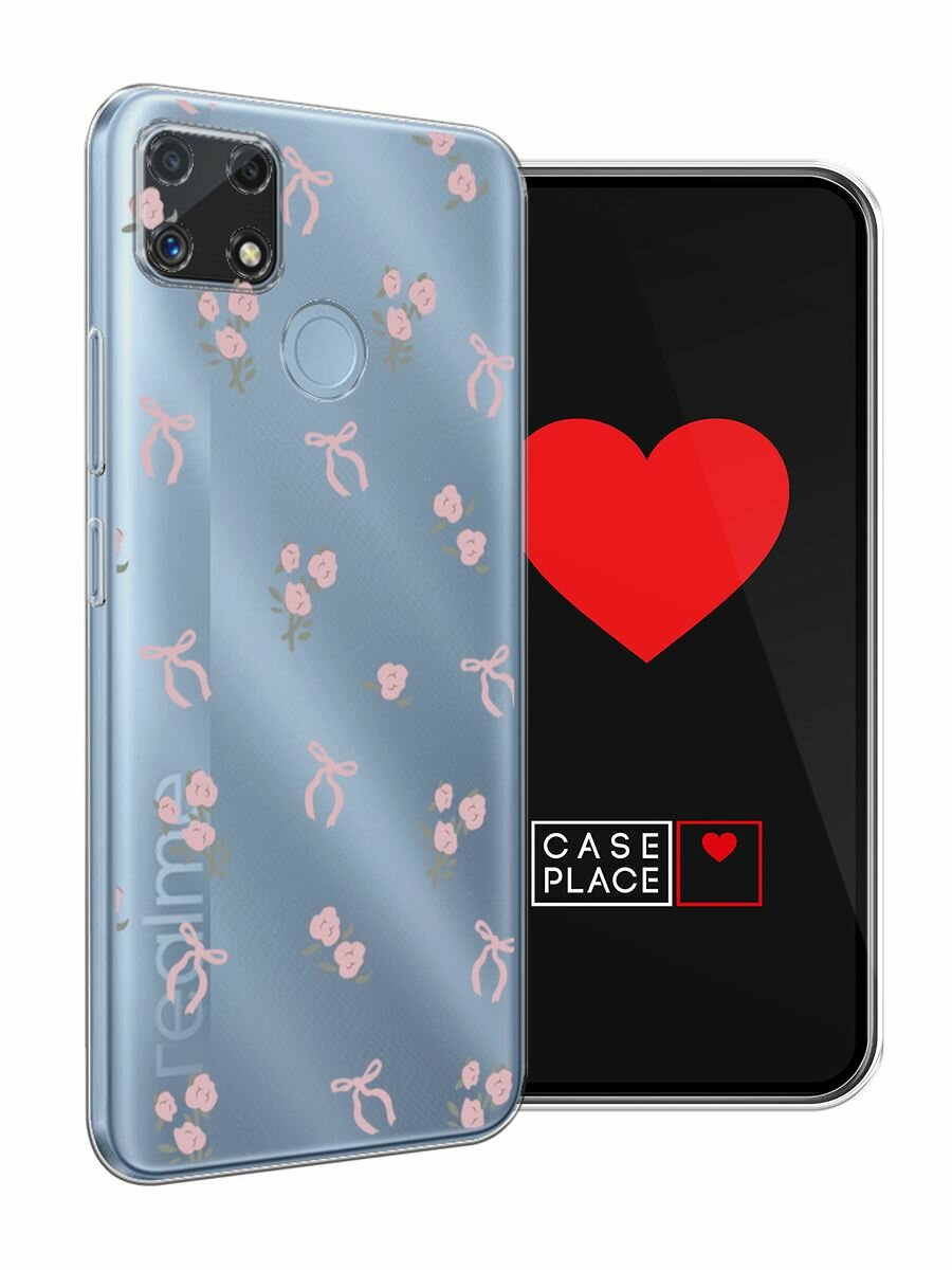 Чехол на Realme C25/C25s / Реалми С25/C25s с принтом "Розы и ленточки", прозрачный — фото 1