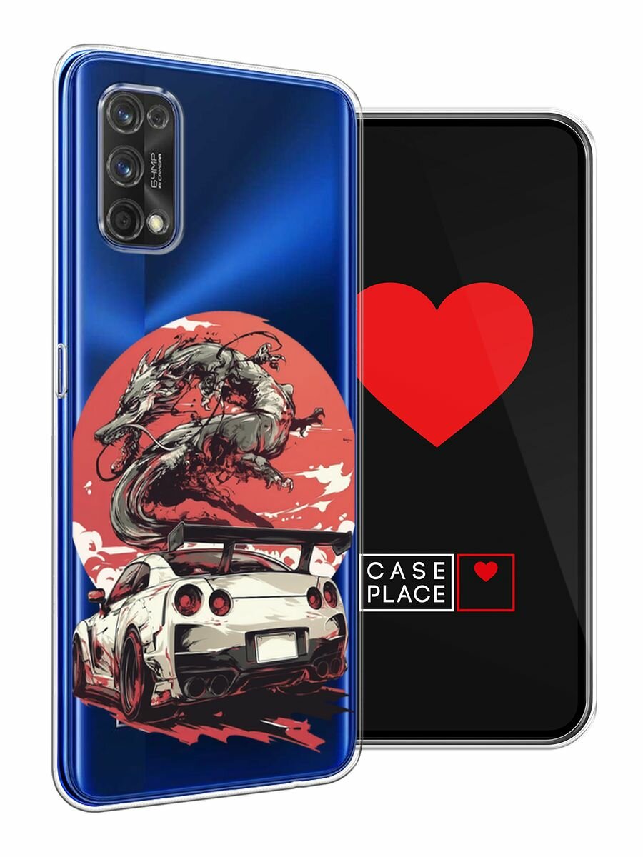 Чехол на Realme 7 Pro / Реалми 7 Про с принтом "Car and dragon", прозрачный — фото 1