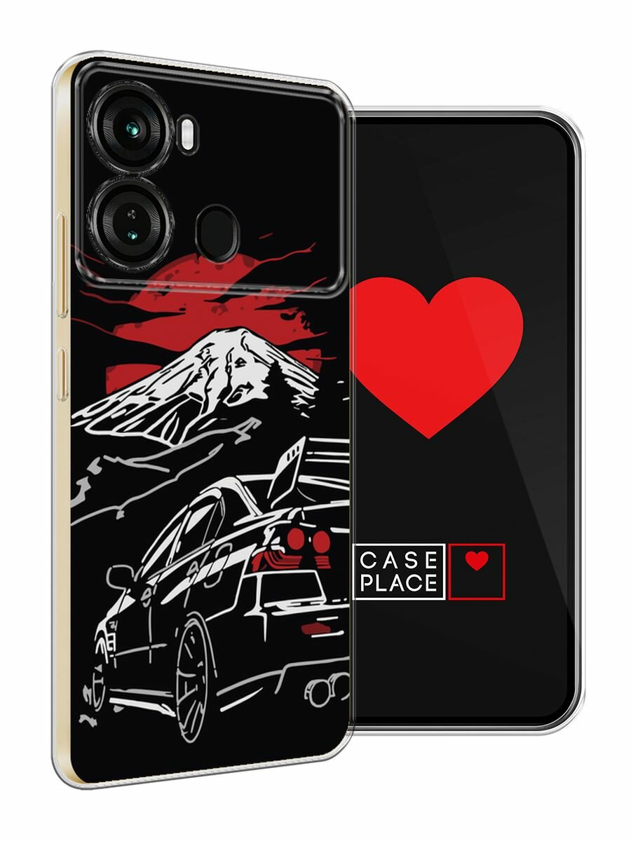 Силиконовый чехол на Itel P40 / Ител P40 с принтом "Машина в горах JDM" — фото 1