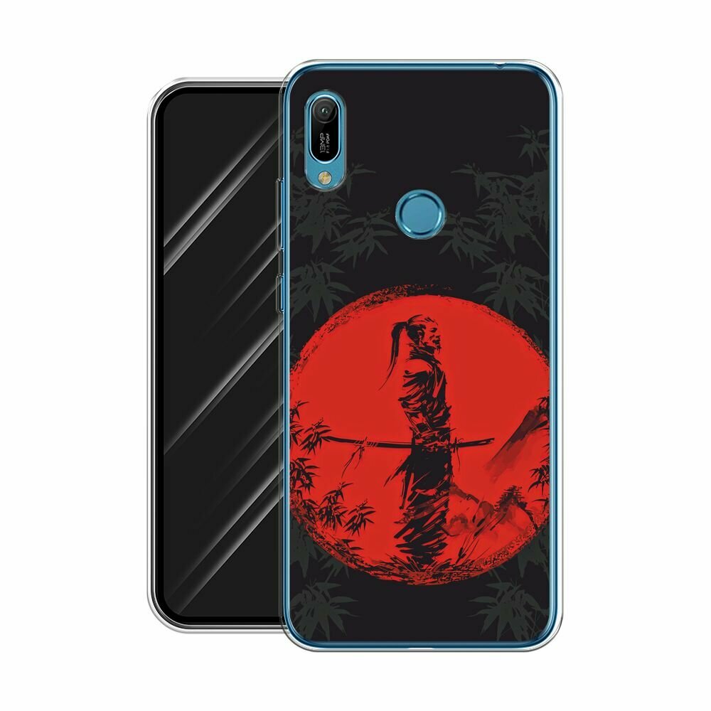 Чехол на Honor 8A/8A Pro/Huawei Y6s/Y6 2019 / Хонор 8А с принтом "Самурай на красном фоне" — фото 1