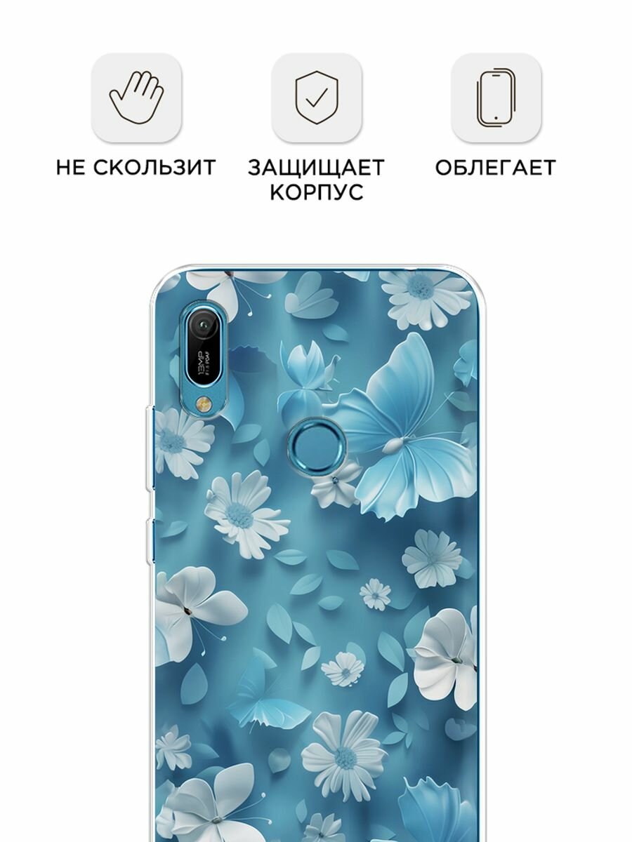Чехол на Honor 8A/8A Pro/Huawei Y6s/Y6 2019 / Хонор 8А с принтом "Голубые глазурные цветы" — фото 1
