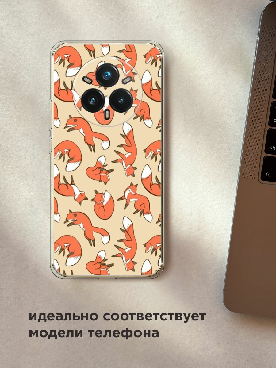 Чехол на Realme 14 Pro+ / Реалми 14 Про+ с принтом "Лисички фон" — фото 1