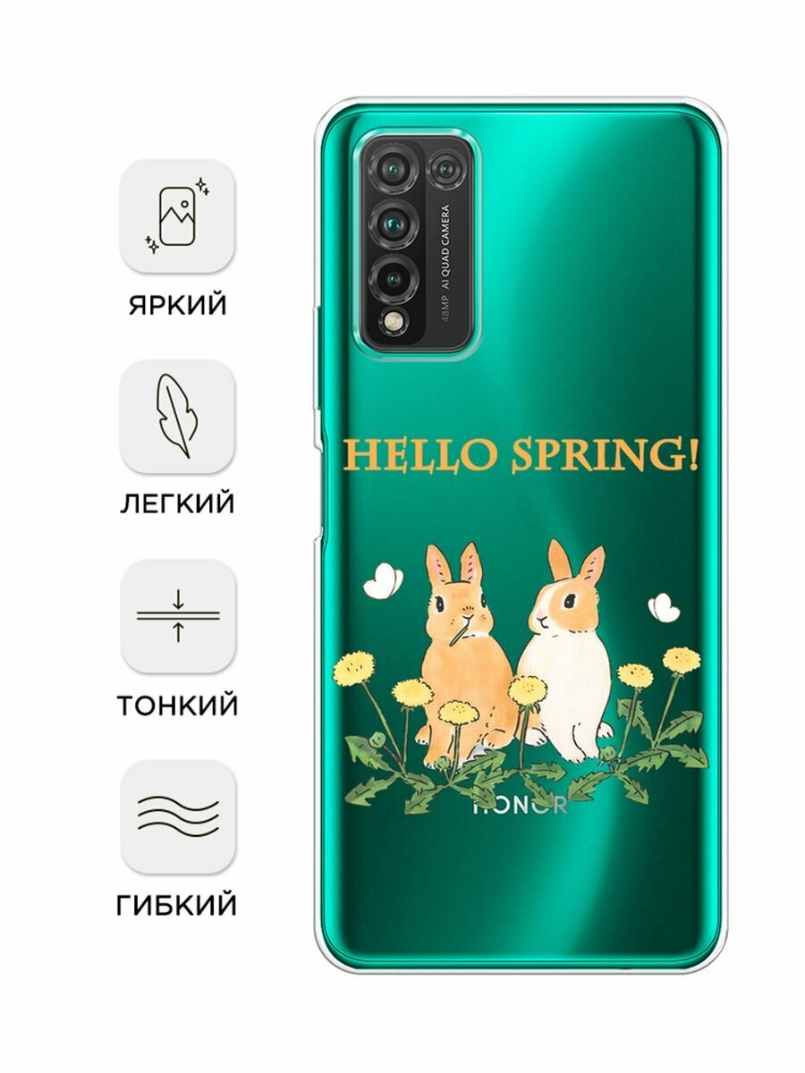 Чехол на Honor 10X Lite / Хонор 10X Лайт с принтом "Весенние кролики", прозрачный — фото 1