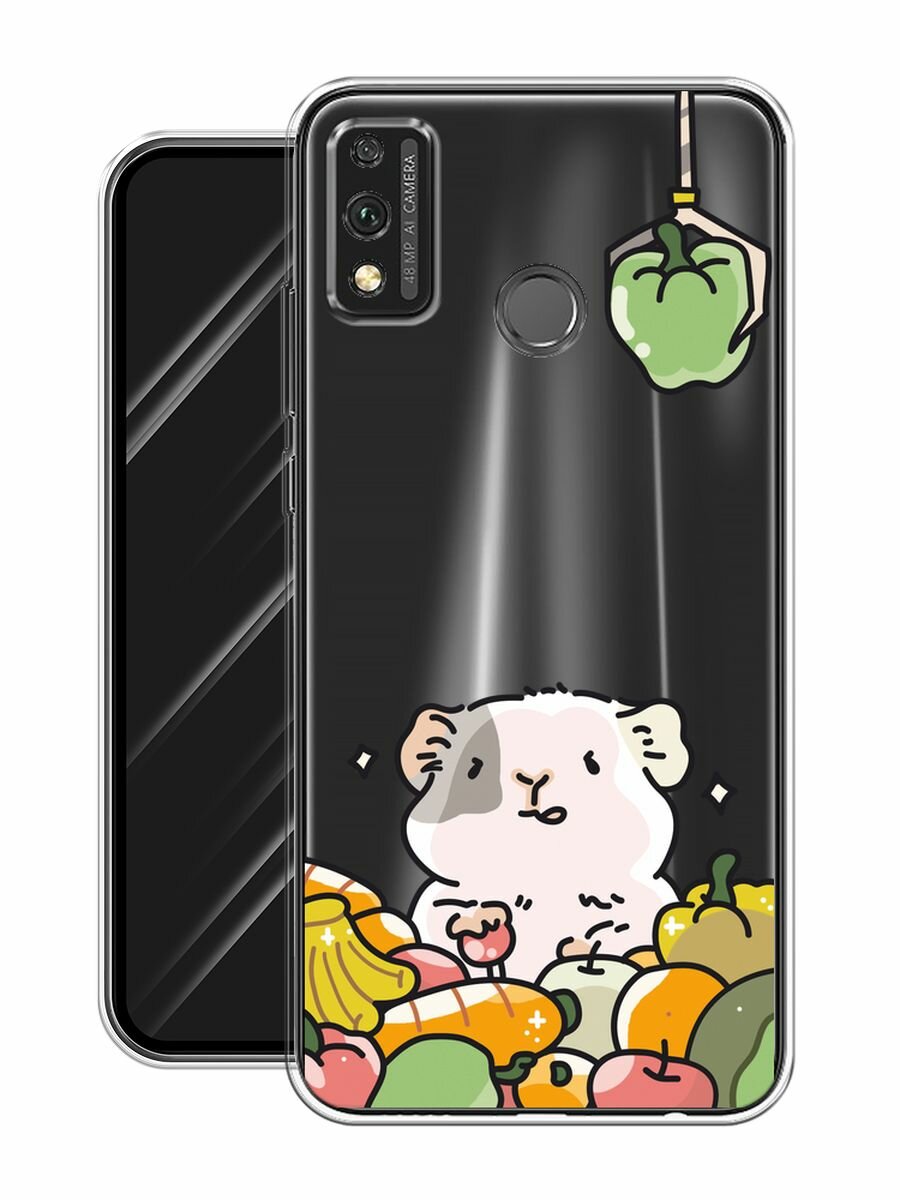 Чехол на Honor 9X Lite / Хонор 9X Лайт с принтом Пирующая морская свинка, прозрачный — фото 1