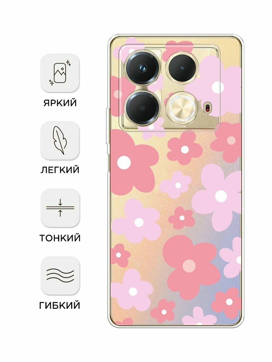 Чехол на Infinix Note 40 / Инфиникс Нот 40 с принтом "Нежные розовые цветочки рисунок", прозрачный — фото 1