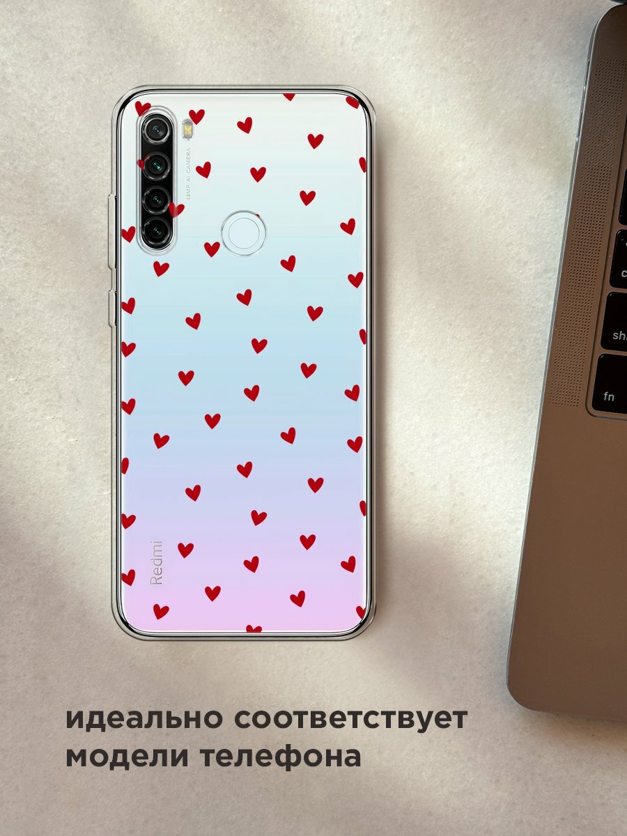 Чехол на Xiaomi Redmi Note 8T / Сяоми Редми Нот 8Т с принтом "Red hearts", прозрачный — фото 1