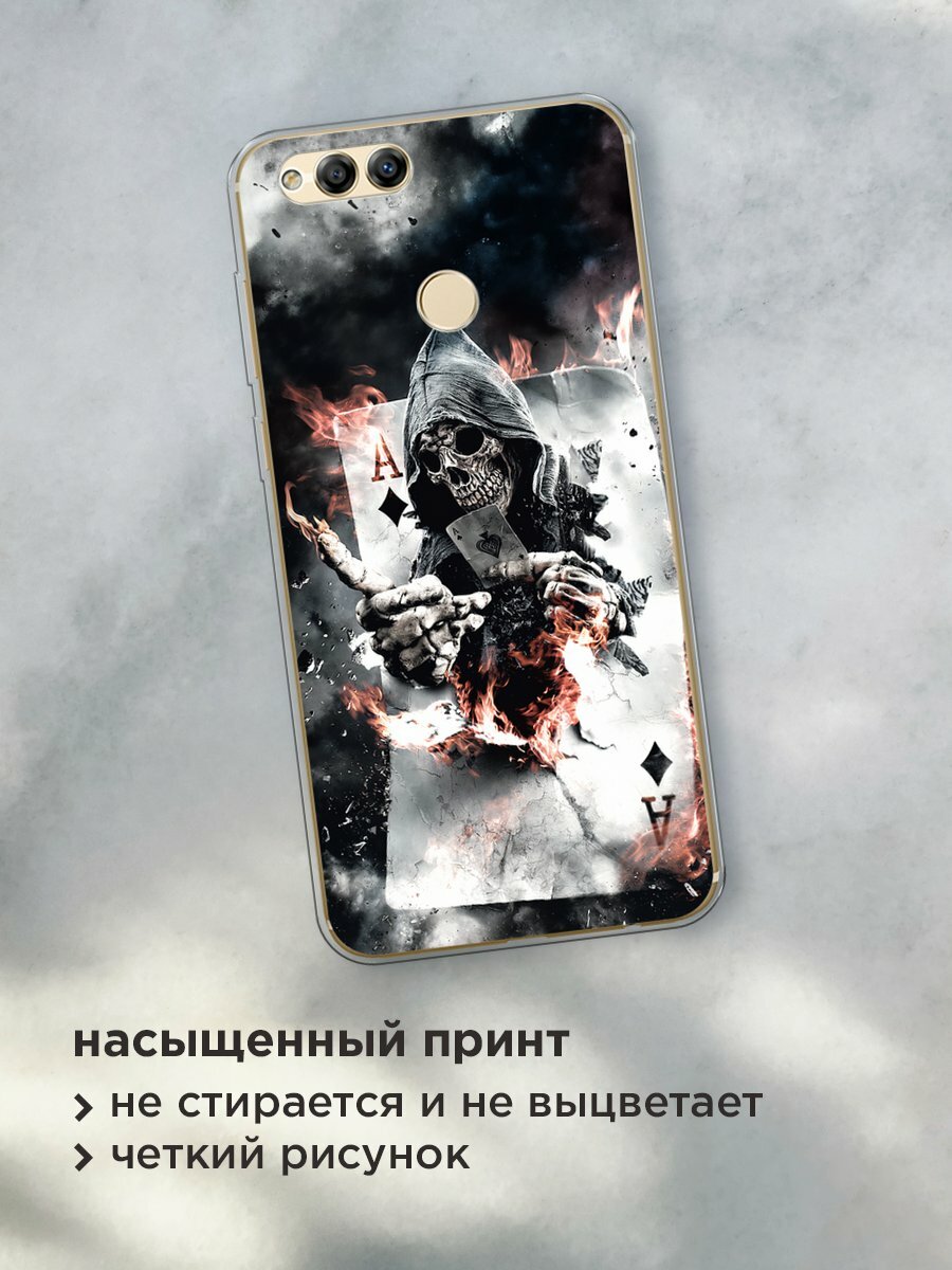 Чехол на Honor 7X / Хонор 7Х с принтом "Карты черепа в капюшоне" — фото 1