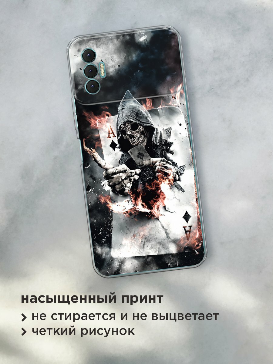 Чехол на Tecno Spark 8P / Техно Спарк 8P с принтом "Карты черепа в капюшоне" — фото 1