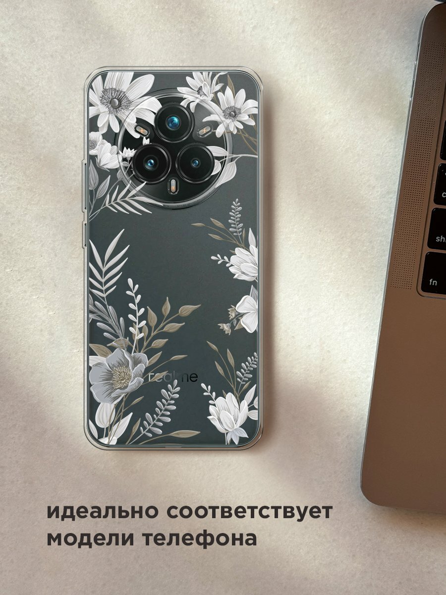 Чехол на Realme 14 Pro / Реалми 14 Про с принтом "Цветы сепия 3" — фото 1
