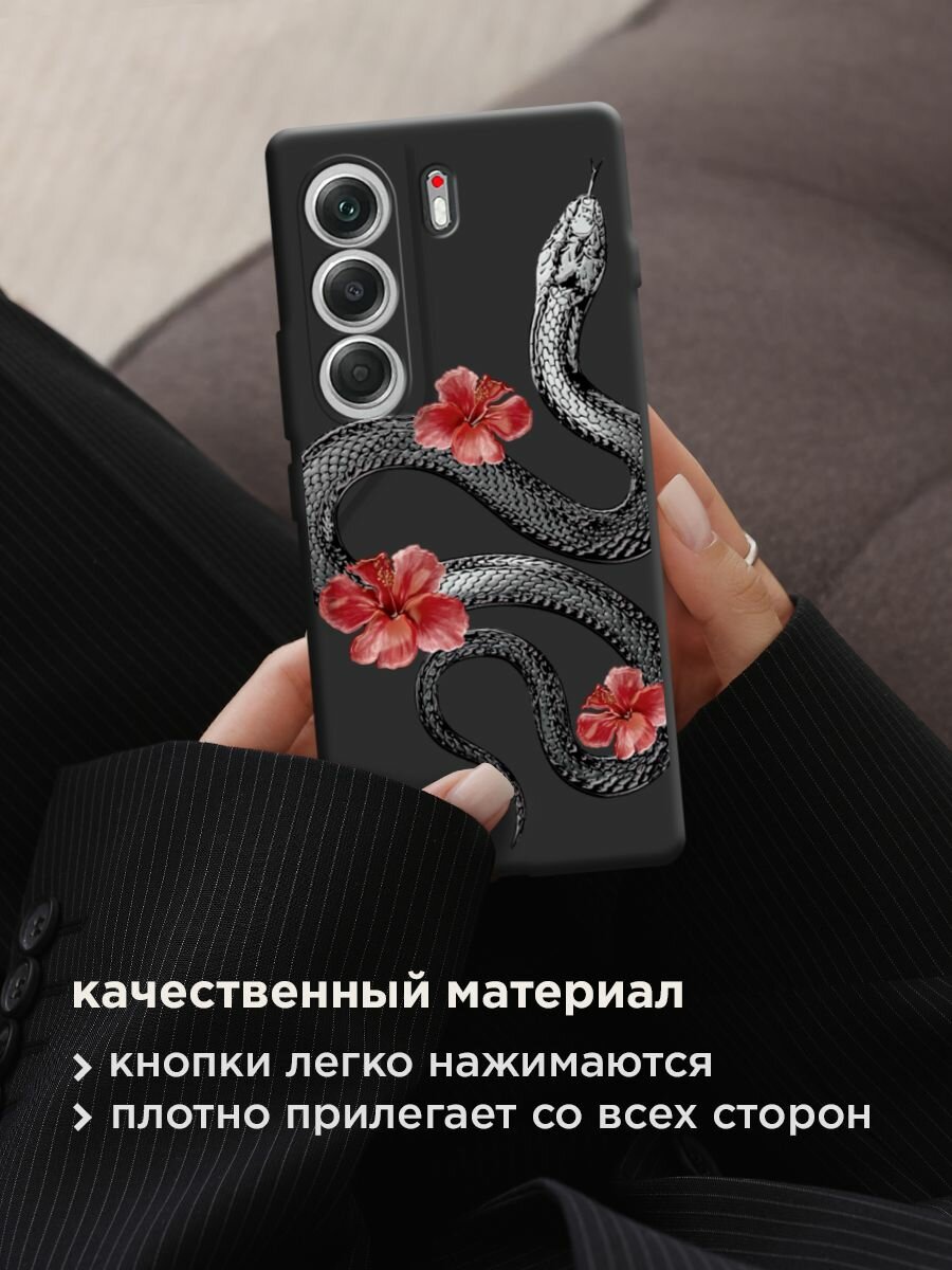Чехол на Tecno Camon 40 / Текно Камон 40 с принтом "Змея в красных цветах 3" — фото 1