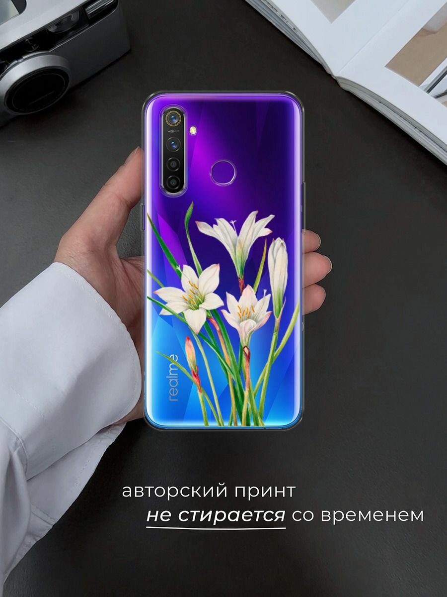 Чехол на Realme 5 Pro / Реалми 5 Про с принтом "White lily", прозрачный — фото 1