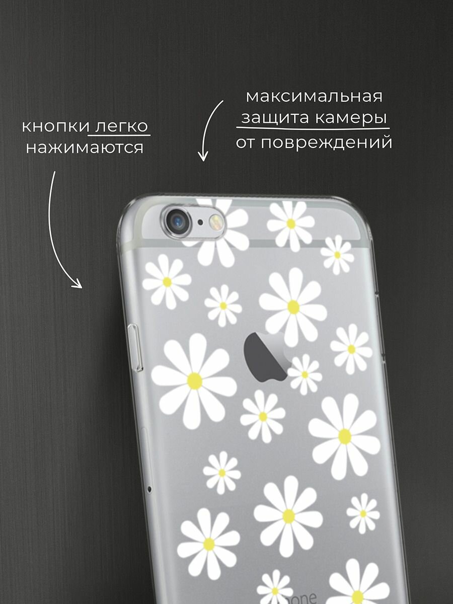 Чехол на Apple iPhone 6 / Айфон 6 с принтом "Большие ромашки", прозрачный — фото 1