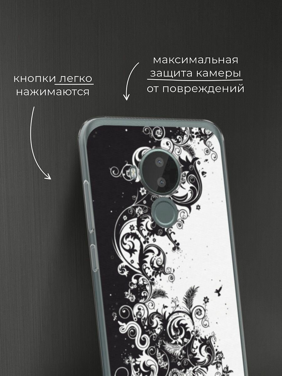 Силиконовый чехол на Nokia C30 / Нокия C30 с принтом "Черно белый узор" — фото 1