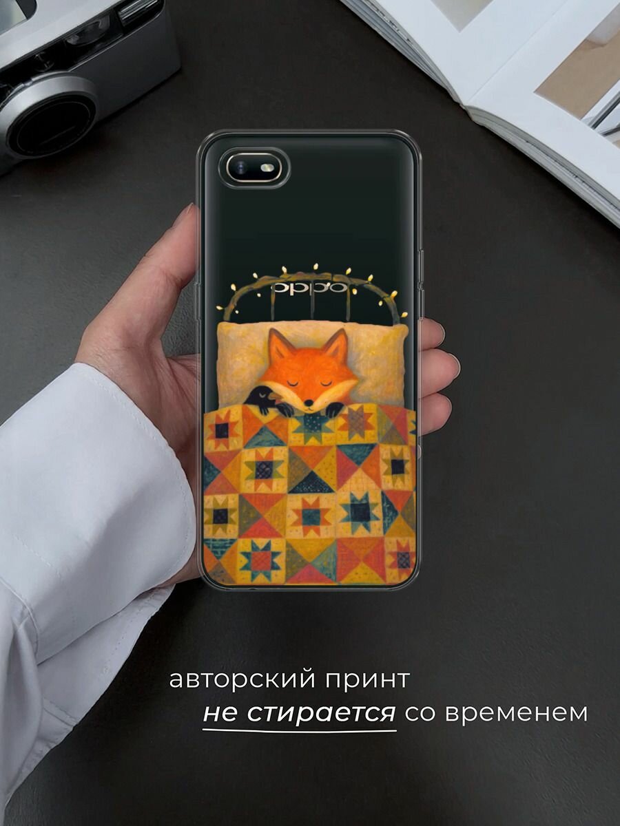 Чехол на Oppo A1k / Оппо А1к с принтом "Лисичка спит", прозрачный — фото 1