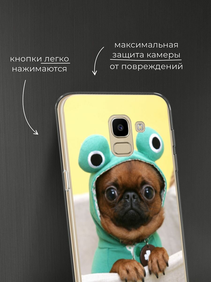 Чехол на Samsung Galaxy J6 2018 / Самсунг Галакси Джей 6 2018 с принтом "Собачка в шапке лягушки" — фото 1