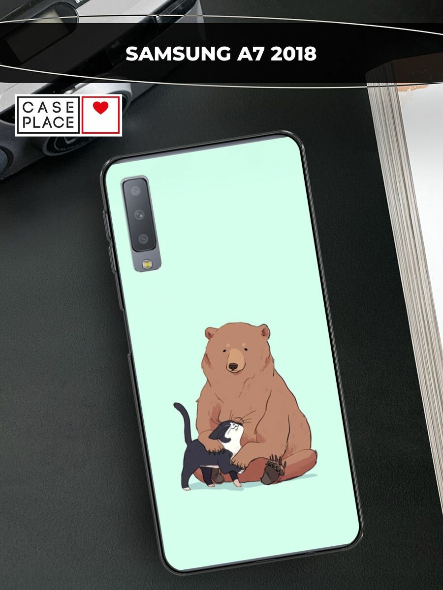 Чехол на Samsung Galaxy A7 2018 / Самсунг Галакси А7 2018 с принтом "Медведь и кошка дружба"