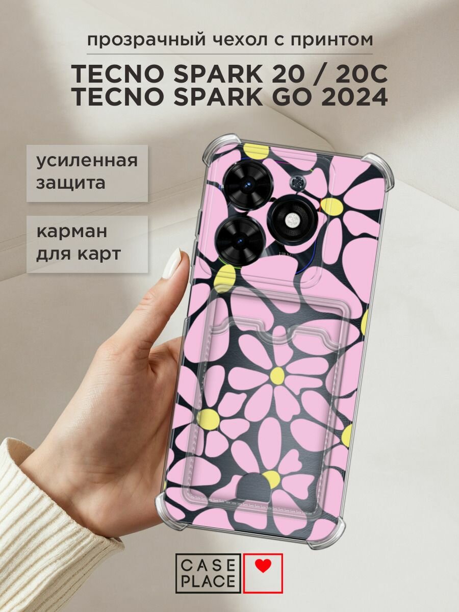 Чехол на Tecno Spark Go 2024/Spark 20C (Текно Спарк Го 2024/Спарк 20C) с картой и принтом "Розовые лепестки 2"