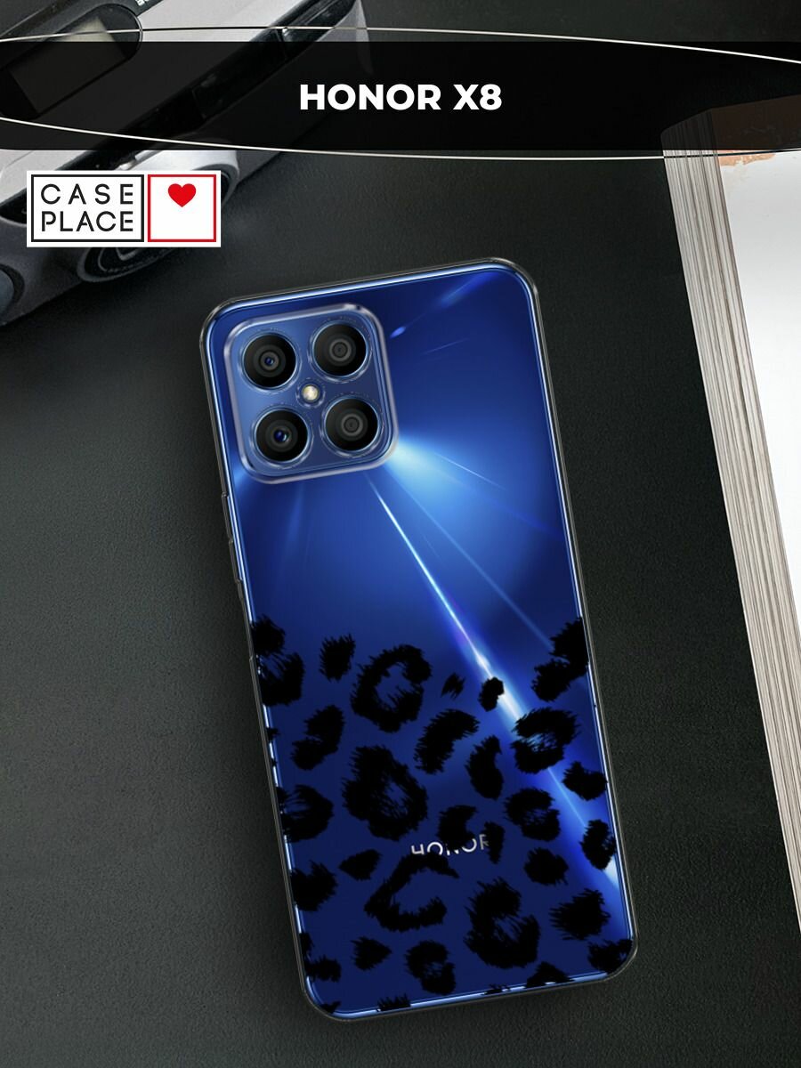 Чехол на Honor X8 / Хуавей X8 с принтом "Окрас леопарда фон черный", прозрачный