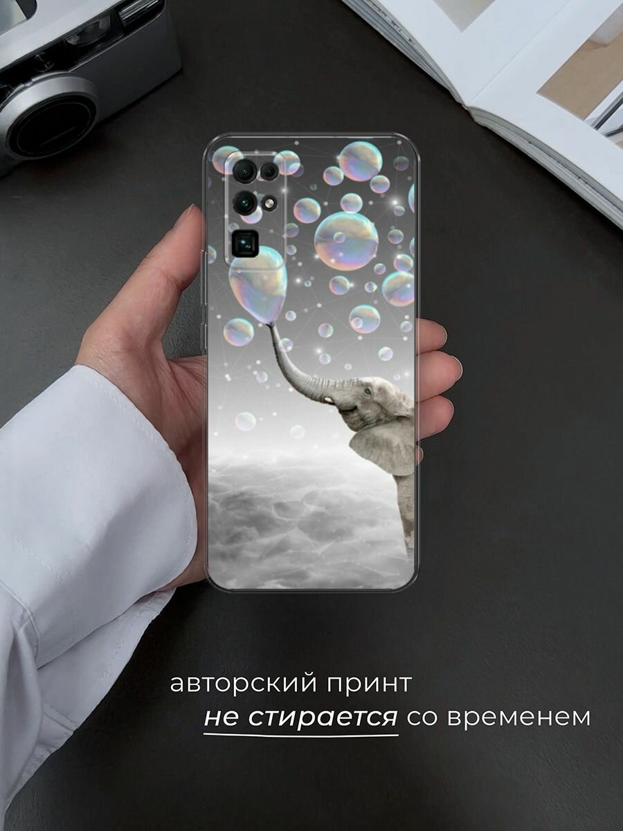 Чехол на Honor 30 / Хонор 30 с принтом "Слон и мыльные пузыри" — фото 1