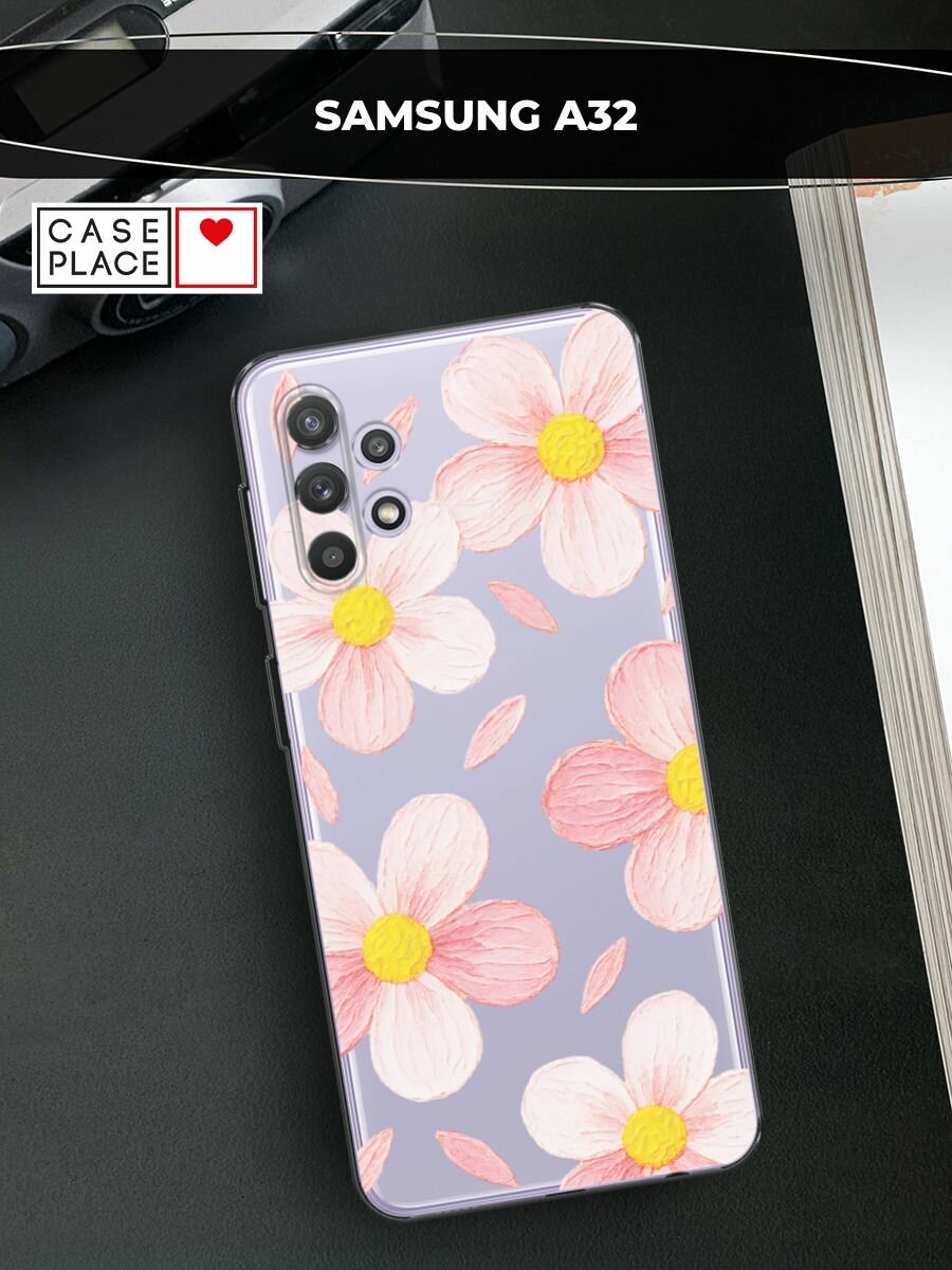 Чехол на Samsung Galaxy A32 / Самсунг Галакси А32 с принтом "Розовые ромашки"