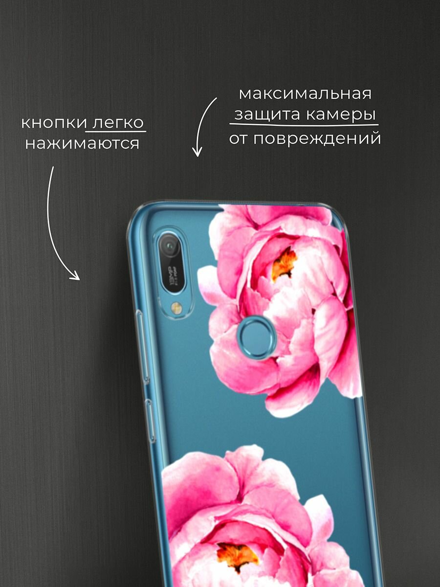 Чехол на Honor 8A/8A Pro/Huawei Y6s/Y6 2019 / Хонор 8А с принтом "Open peonies", прозрачный — фото 1
