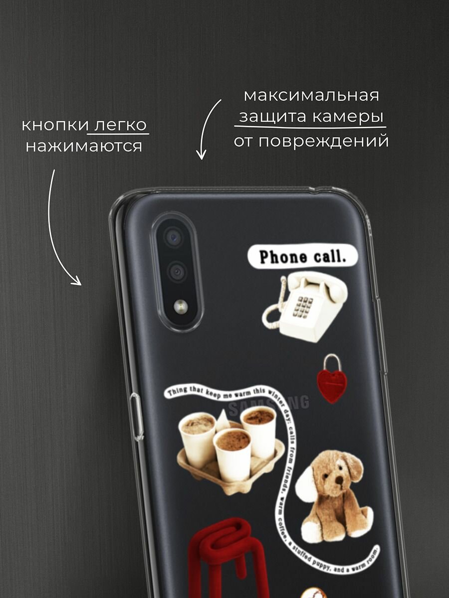 Чехол на Samsung Galaxy A01 / Самсунг Гэлакси А01 с принтом "Phone call", прозрачный — фото 1