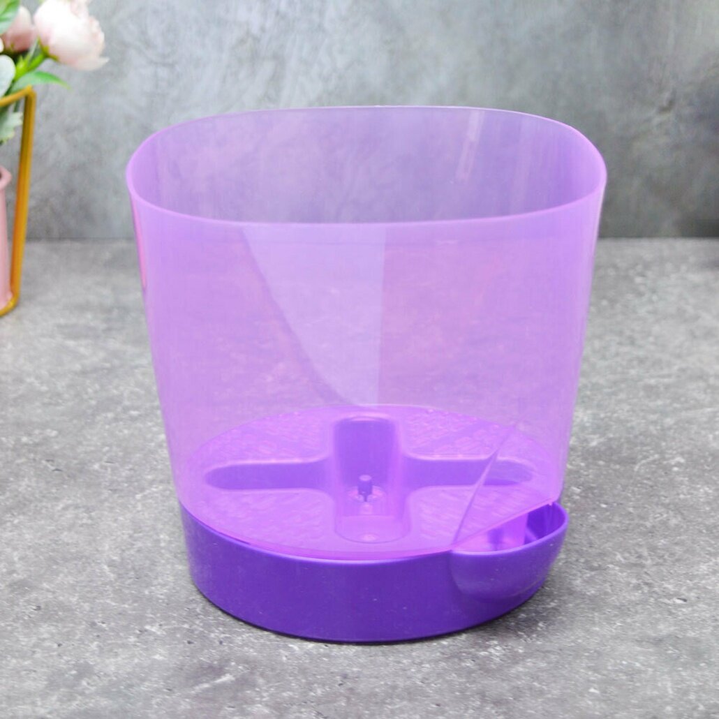 Горшок пластиковый 1,4л для орхидеи, прозрачный фиолетовый, поддон фиолетовый