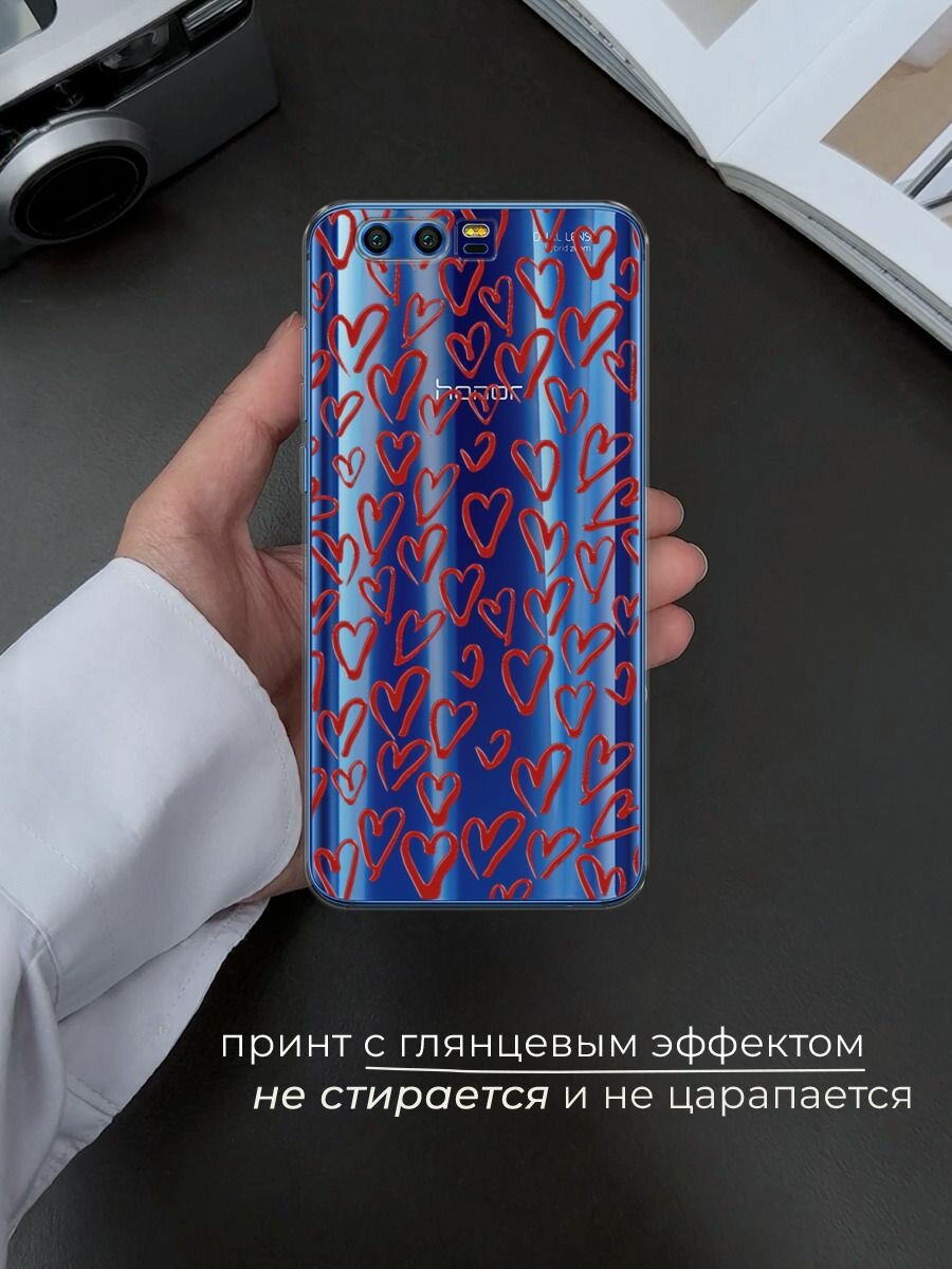 Чехол на Honor 9 / Хонор 9 с принтом "Легкие бордовые сердечки" — фото 1