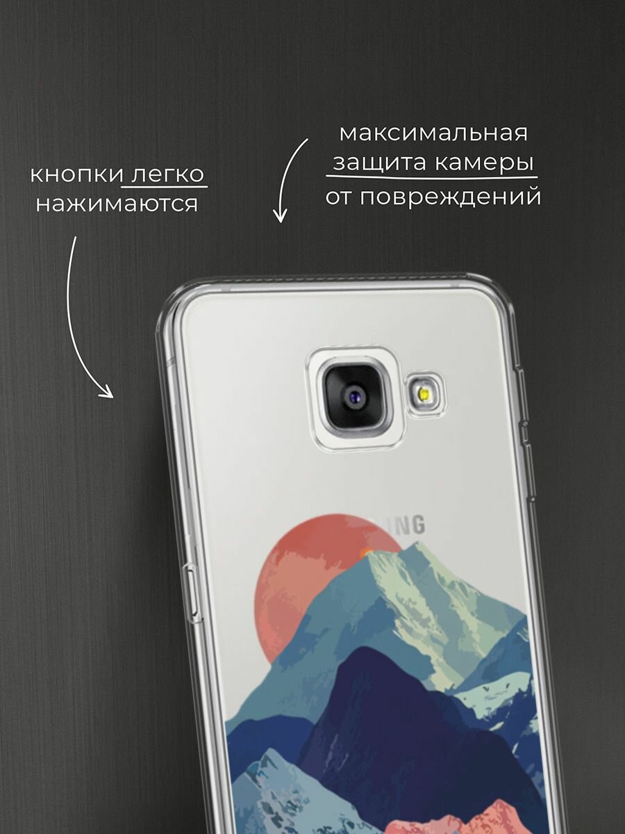 Чехол на Samsung Galaxy A3 2016 / Самсунг Галакси А3 2016 с принтом "Закат в снежных горах", прозрачный — фото 1