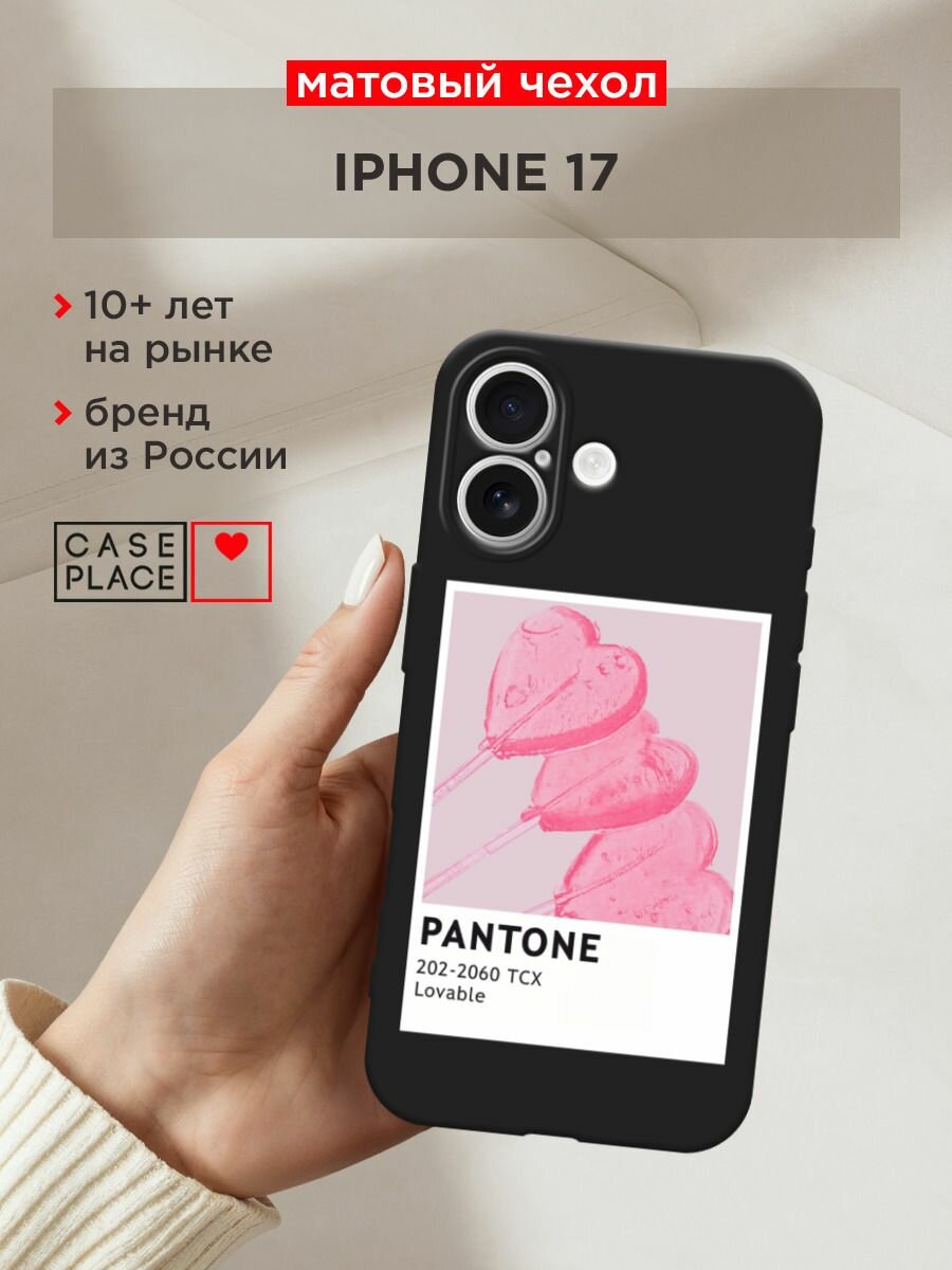 Черный матовый чехол на Apple iPhone 17 / Айфон 17 с принтом "Pantone Lovable 2 - 14 февраля"