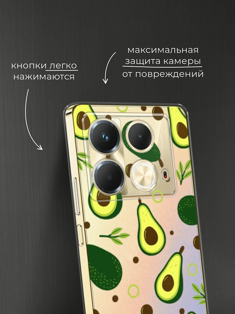 Чехол на Infinix Note 40 / Инфиникс Нот 40 с принтом "Авокадо паттерн", прозрачный — фото 1