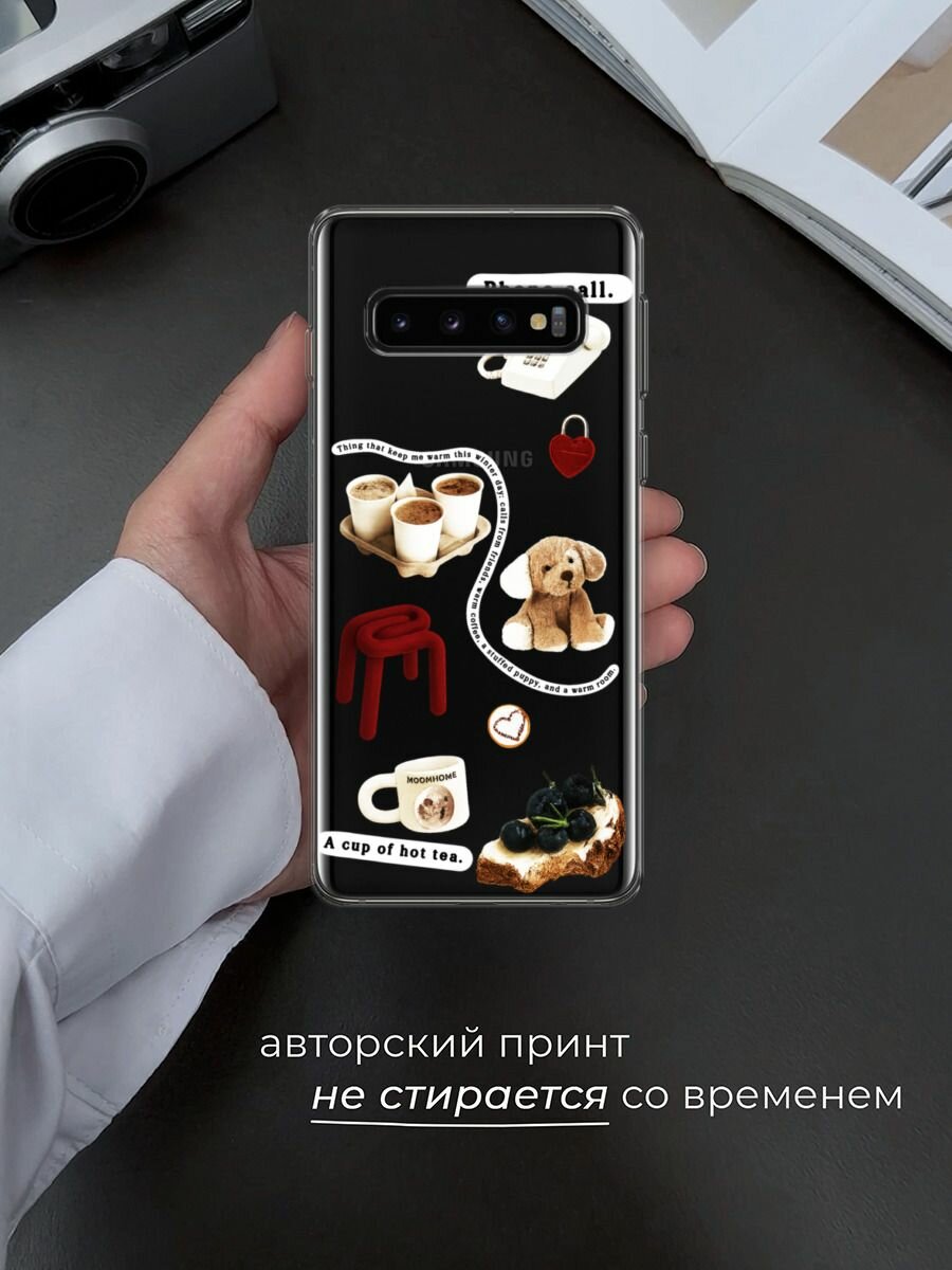 Чехол на Samsung Galaxy S10 + / Самсунг Галакси S10 Плюс с принтом "Phone call", прозрачный — фото 1
