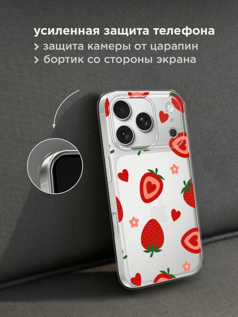 Чехол на Apple iPhone 17 Pro / Айфон 17 Про с принтом "Heart strawberries 2 - 14 февраля", прозрачный — фото 1
