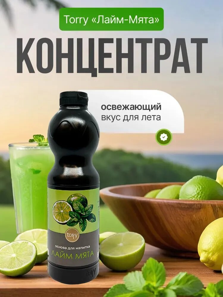 Основа Torry Лайм-Мята, для напитков, коктейлей, десертов, пластиковая бутылка, 1 кг
