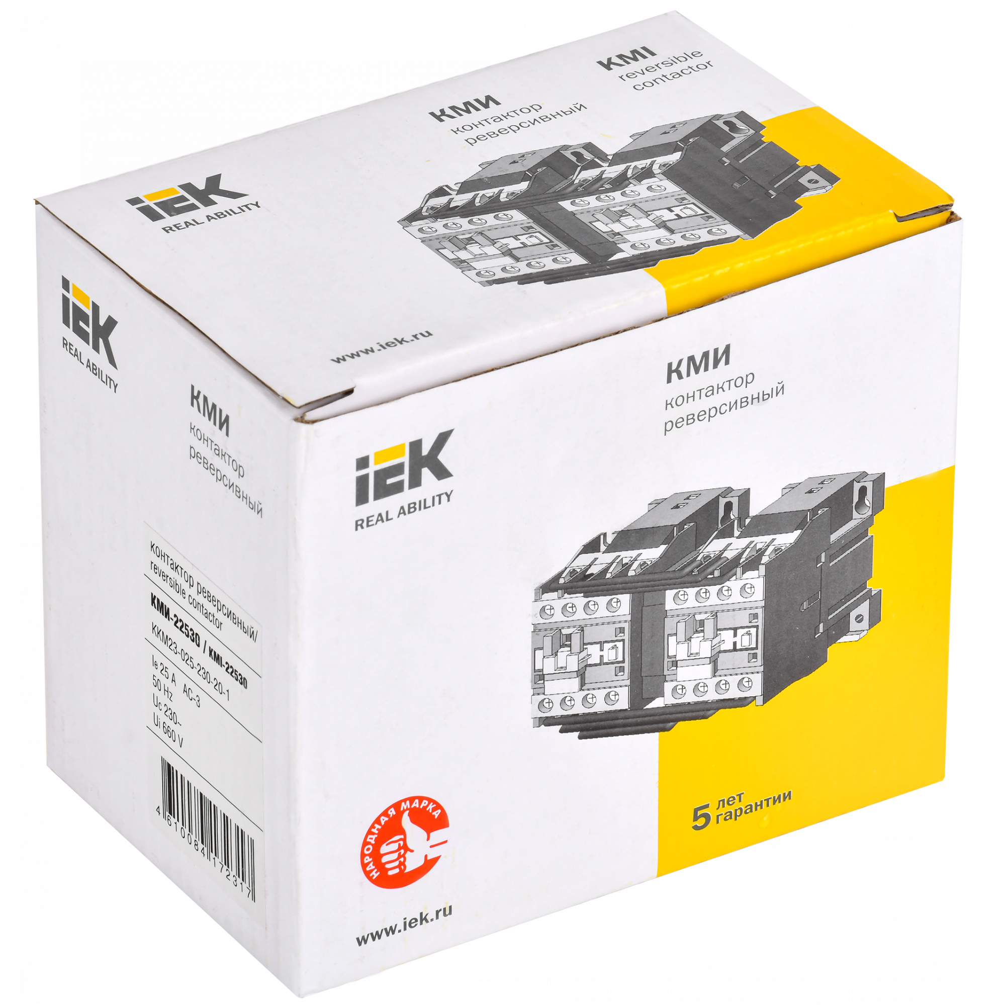 Контактор КМИ-22530 реверс 25А 230В/АС3 2NO, IEK KKM23-025-230-20-1 (1 шт.)